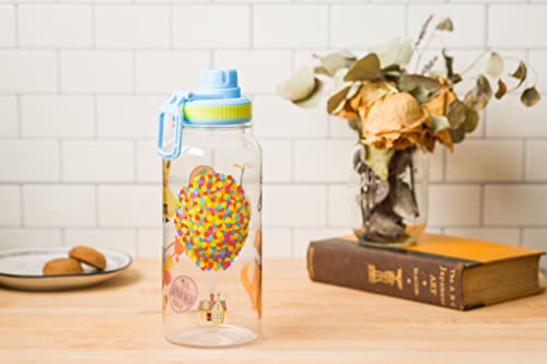 Silver Buffalo Disney Pixar Up House and Balloons Twist Spout Plastic Water Bottle with Stickers You Stick Yourself, 32 Ounces