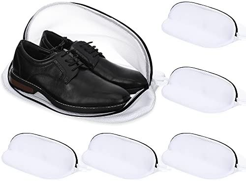 Nuogo Shoe Wash Bags Reusable Mesh Shoe Washing Bags for Washing Machine White Shoe Laundry Bag with Zipper Multi Use Laundry Travel Bag for Sneaker Cleaning (6 Pcs)