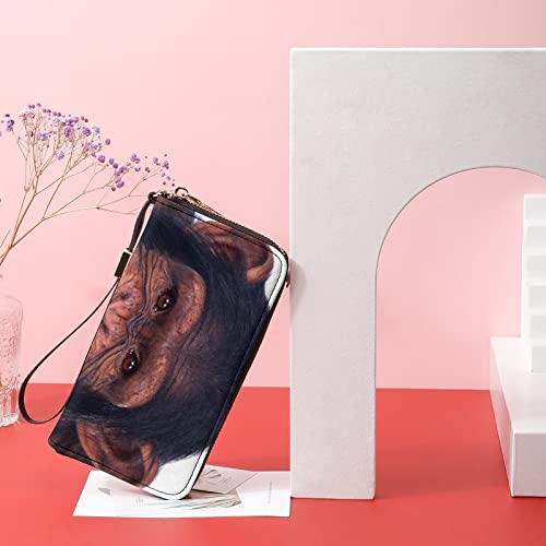 FunnyStar Big Monkey Orangotan Face Women's Long RFID Hand Wallet Wristlet Clutch Purse PU Leather Handbag with Wrist Strap