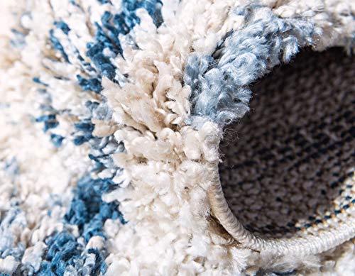 Unique Loom Hygge Shag Collection Area Rug - Valley (5' Round, Blue/ Gray)
