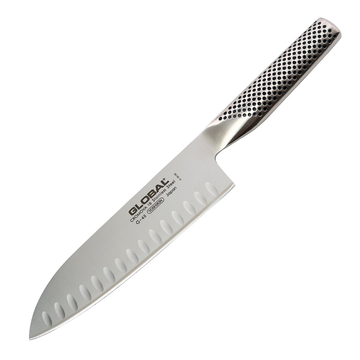 Global G-48-7 inch, 18cm Santoku Hollow Ground Knife, 7", Stainless