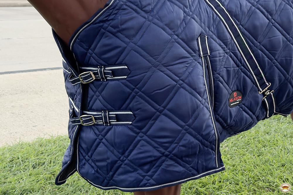 HILASON Western Horse Stable Blanket Quilted | Horse Blanket | Horse Blankets for Winter | Water Resistant Stable Blankets for Horses | Blankets for Horses | Blue | 78 Inches