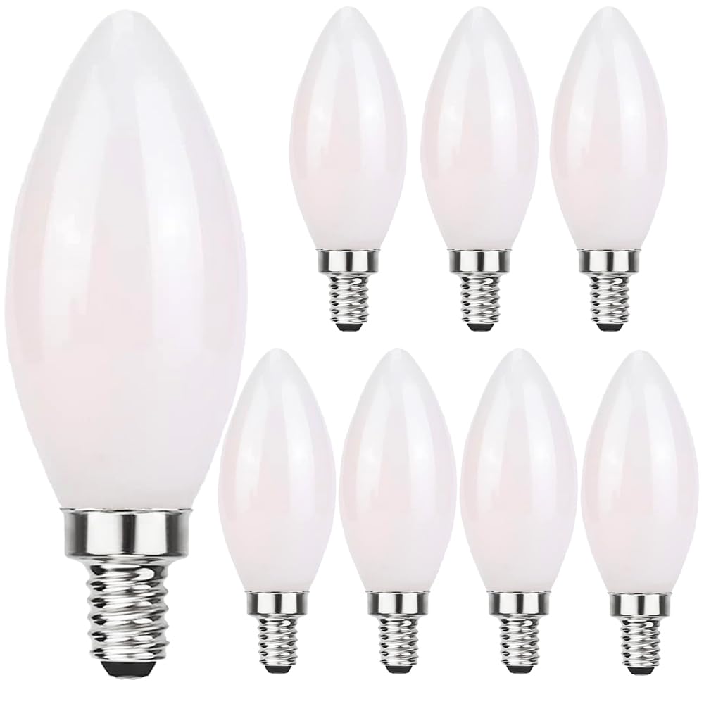 KODBPJ E12 Candelabra Light Bulbs Frosted Chandelier Light Bulbs 40watt Equivalent 3000K Warm White B11 Torpedo Tip Dimmable 4W LED Candle Light Bulbs (8)