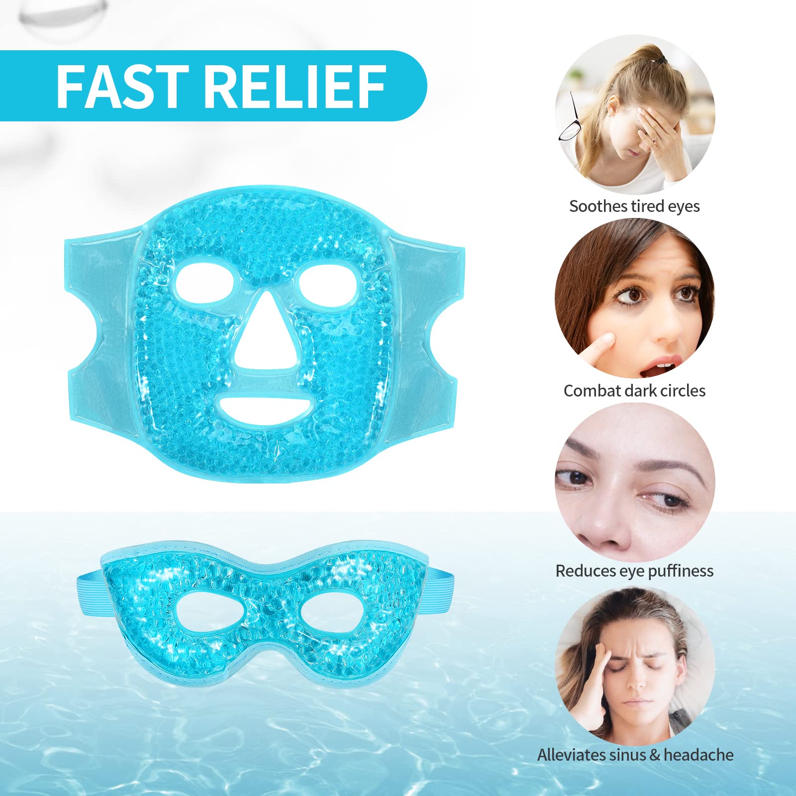 Ice Face Mask + Ice Eye Mask, Gel Face Mask Hot Cold Compress Therapy Reusable,Cooling Face Eye Mask for Pain Relief,Migraines,Headaches,Puffiness (Blue)