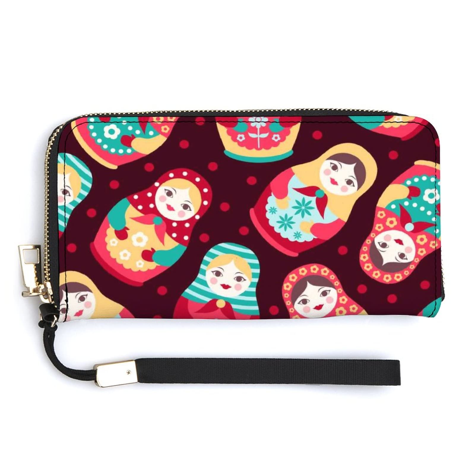 FunnyStar Russian Dolls Women's Long RFID Hand Wallet Wristlet Clutch Purse PU Leather Handbag with Wrist Strap
