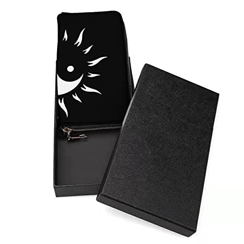 FunnyStar The Sun Yin Yang Women's Long RFID Hand Wallet Wristlet Clutch Purse PU Leather Handbag with Wrist Strap