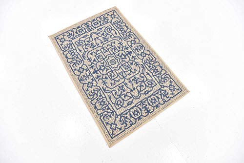 Unique Loom Outdoor Botanical Collection Area Rug - Allover (2' 2" x 3' 1" Rectangle, Beige and Blue/ Blue)