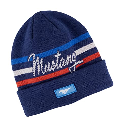 Ford Mustang Men's Women's Stripe Knit Cuffed Beanie, Blue, One Size