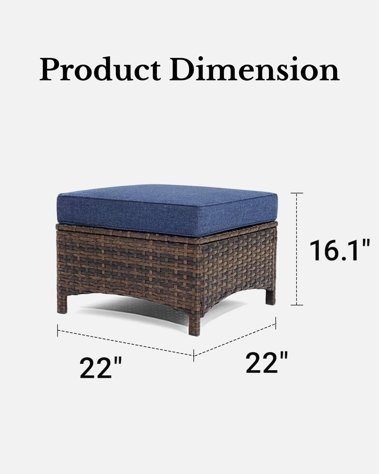 HILLGA Luxury 2PCS Patio Ottomans Footrest, Premium Wicker Steel Frame Outdoor Fabric, Comfortable Cushions, for Garden, Patio, Backyard and Deck(Rice White)