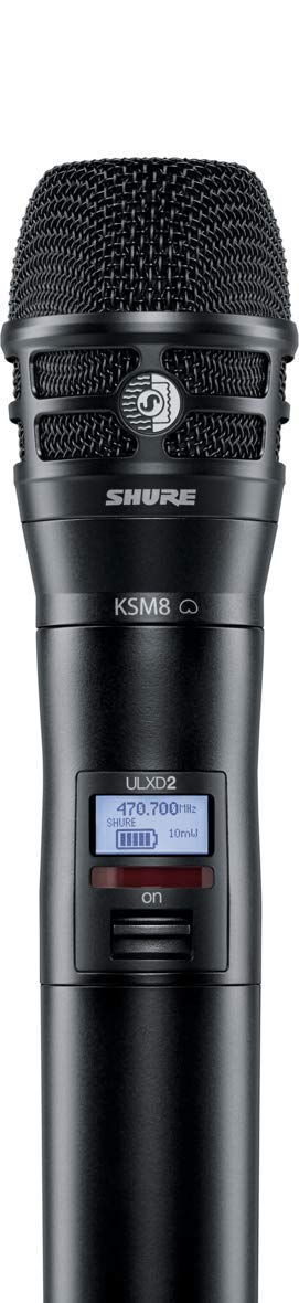 Shure ULXD2/K8B Handheld Transmitter with KSM8 Black Vocal Mic Capsule - for use with ULX-D Digital Wireless Microphone Systems, Receiver Sold Separately | H50 Band (ULXD2/K8B=-H50)