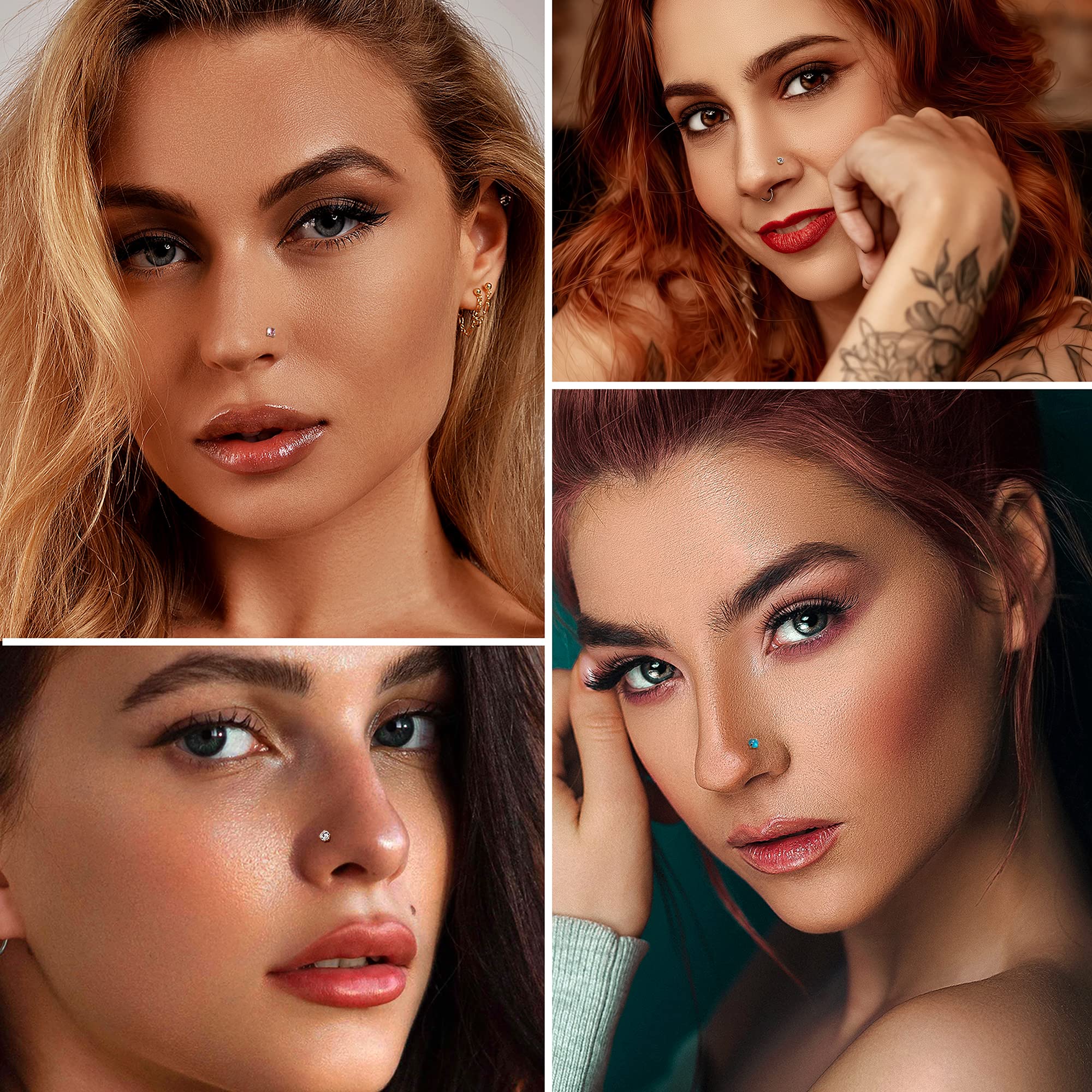 FIBO STEEL Threadless Nose Rings Studs for women Push in L Shaped Nose Studs Surgical Stainless Steel CZ Opal Nose Rings Studs Nose Piercing Jewelry 1.5mm 2mm 2.5mm 3mm 20G