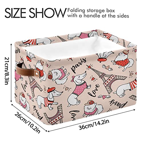 xigua Paris Eiffel Tower Storage Basket Storage Bin Organizer Basket, Foldable Rectangular Storage Box with Handles for Home Office