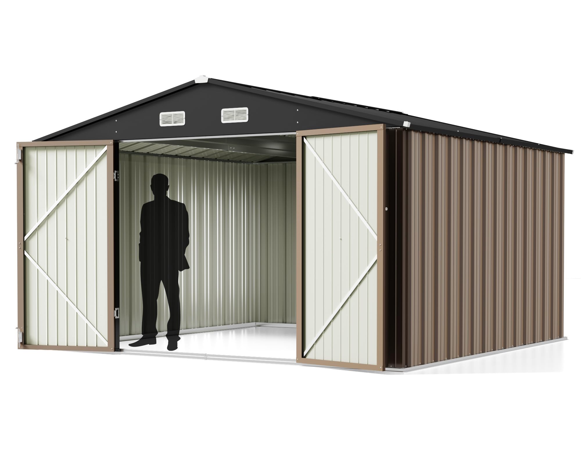 Greesum Outdoor Storage Shed 10 x 10 ft. Utility Tool Shed Metal Storage Garden Shed with Door & Lock for Patio Storage, Brown