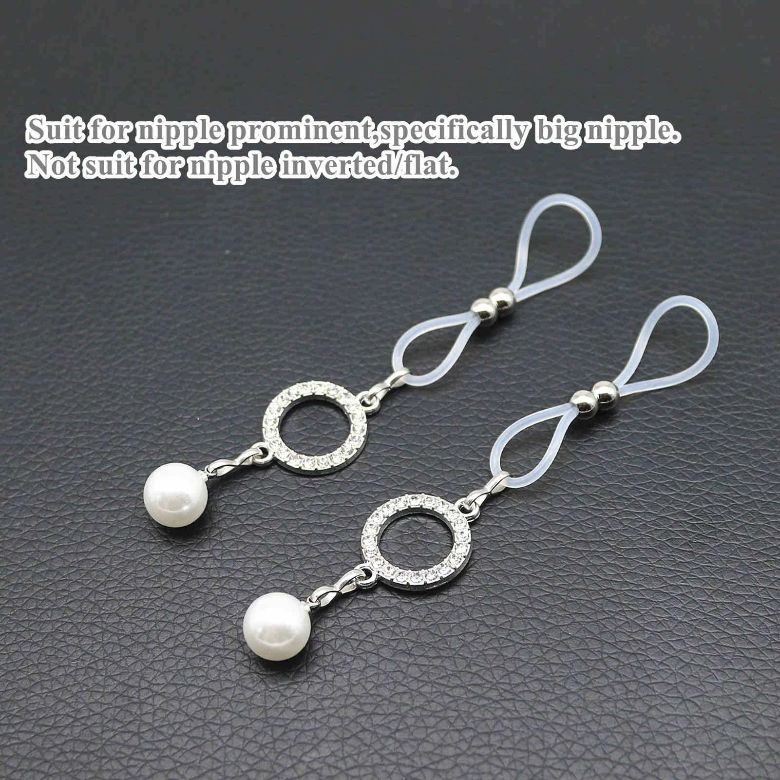 Faux Nipple Piercing Jewelry Non Pierced Nipple Chains with Choker Pearls Dangle Nipple Rings-b