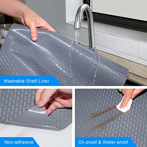 Shelf Liners for Kitchen Cabinet - Shelf Liner Cabinet Liner Drawer Liner Refrigerator Liners Waterproof Non Adhesive Fridge Liner, Grey, 17.5 Inches x 20 FT