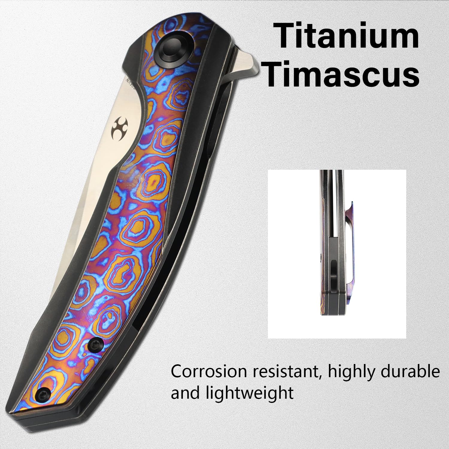 KANSEPT Accipiter Pocket Folding Knives EDC Camping Folding Knife 3.36'' Satin CPM S35VN Blade Pocket Folding Knife with Black Anodized Titanium + Timascus Handle Everyday Carry K1007E3