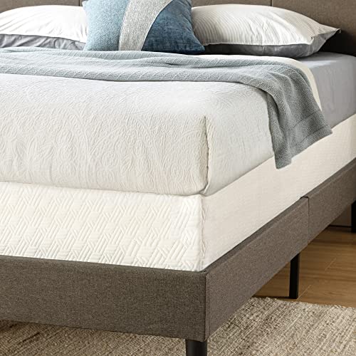 MELLOW 7.5 Inch Metal Box Spring Mattress Foundation with Wood Slats and Fabric Cover, Queen, White