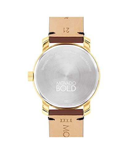 Movado Bold Access Men's Stainless Steel Swiss Quartz Watch with 21 mm Cognac Leather Strap (Model: 3600915)