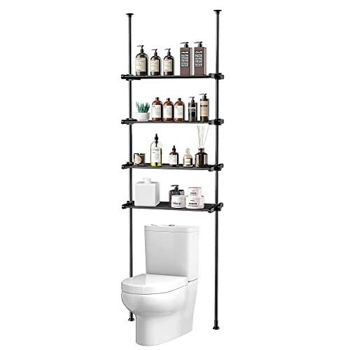 XIHUAN Adjustable Over The Toilet Storage Floor to Ceiling, Freestanding Bathroom Organizer Over Toilet Shelf with Tension Poles, 4 Tier Metal Rack,Black