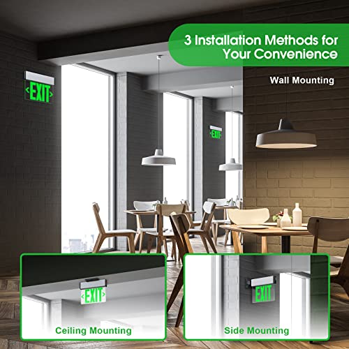 LED Edge Lit Exit Sign Aluminum Housing AC 120-347V Emergency Exit Light with Battery Backup Single Sided Acrylic Clear Panel Commercial Exit Signs, Top/Side/Wall Mount, UL Certified (2 Pack, Green)