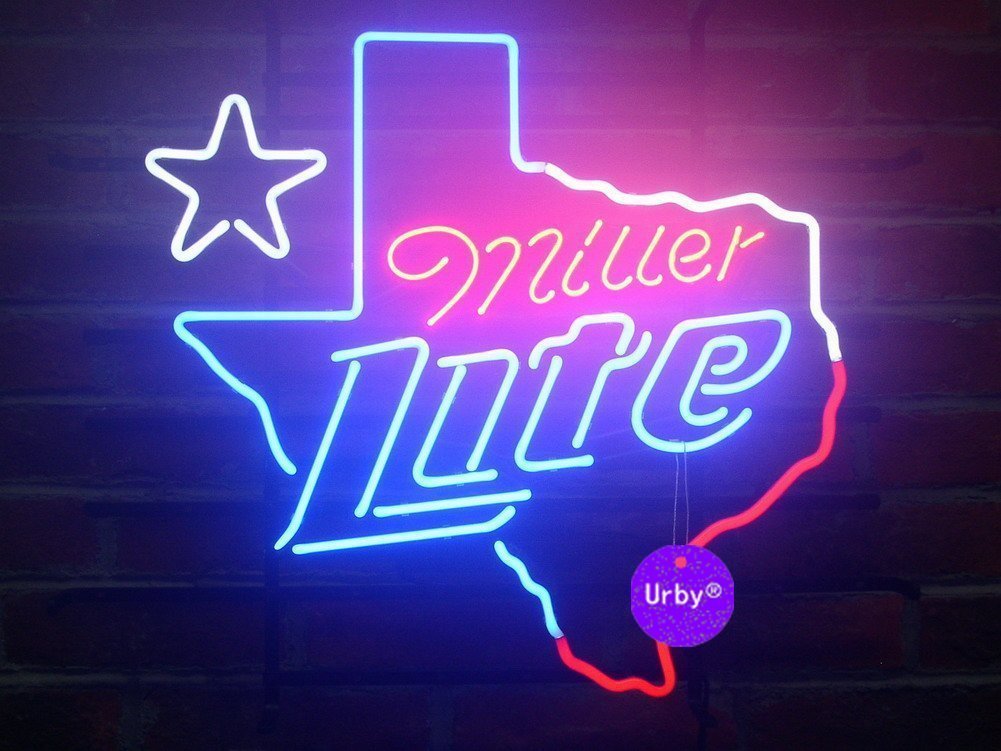 Urby Miller Lite Texas Neon Sign Neon Light Beer Bar Pub Recreation Room Windows Wall Sign Display Signboards 18''x14'' A30-01