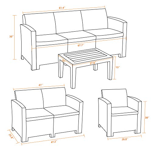 MCombo 7pcs Patio Furniture Set All-Weather Outdoor Sectional Sofa Rattan Pattern Patio Conversation Set w/Seat Cushions 6050-800 (Blue)