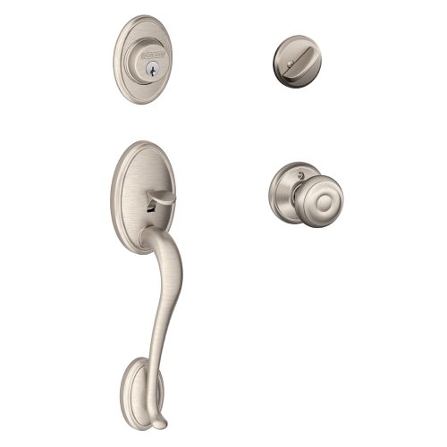 SCHLAGE Wakefield Single Cylinder Handleset and Georgian Knob, Satin Nickel (F60 WKF 619 GEO)