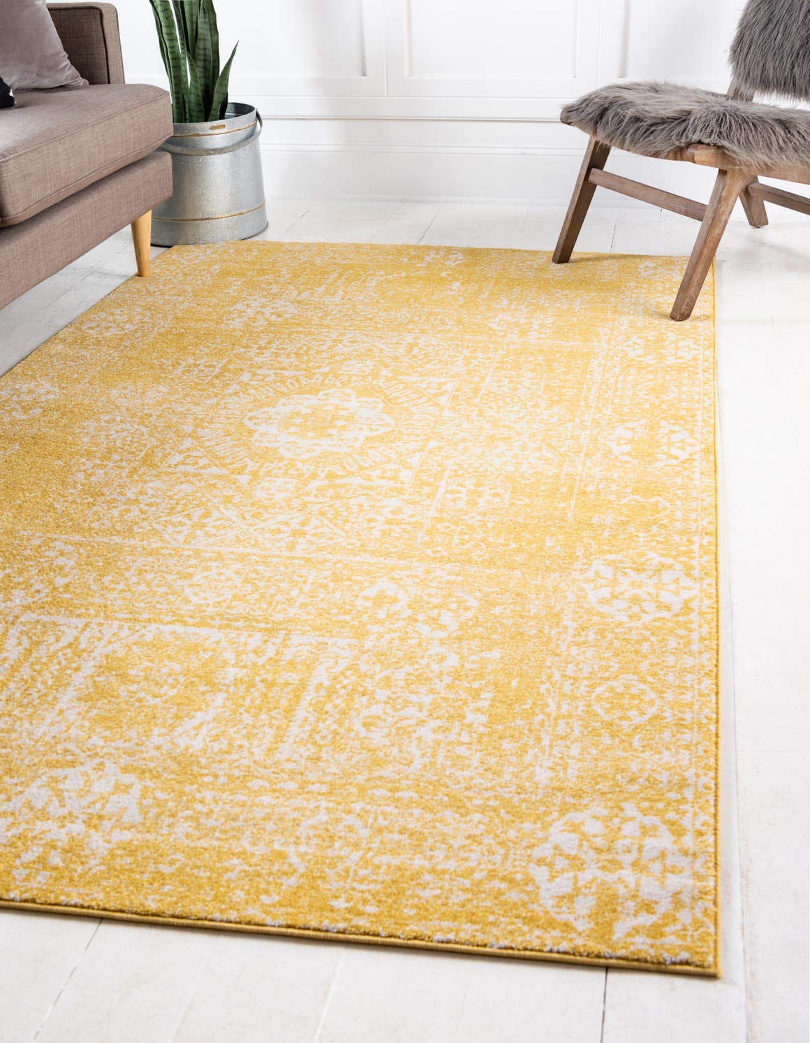 Unique Loom Tradition Collection Classic Southwestern Distressed Casual Design Area Rug, 5 ft x 8 ft, Yellow/Ivory