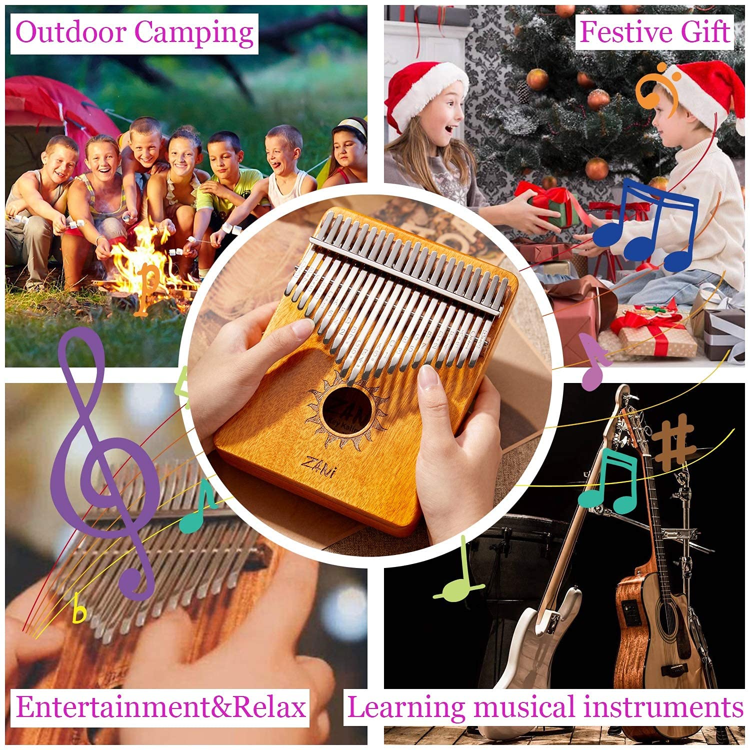 TienClef Kalimba Thumb Piano 21 Keys with Engraved Notes Helios Pattern Handhold Cute Finger Piano Mabogany Solid Wood Portable Musical Instrument with Music Book for Kids Adult Beginner (Natrual)