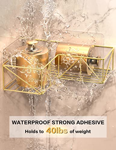 Iperlife Corner Shower Caddy Gold, Adhesive Shower Shelf Corner Shower Organizer with Hooks, 2-Pack Wall Mounted Bathroom Shelf for Inside Shower (Only Fits 90° Right Angle Corner)
