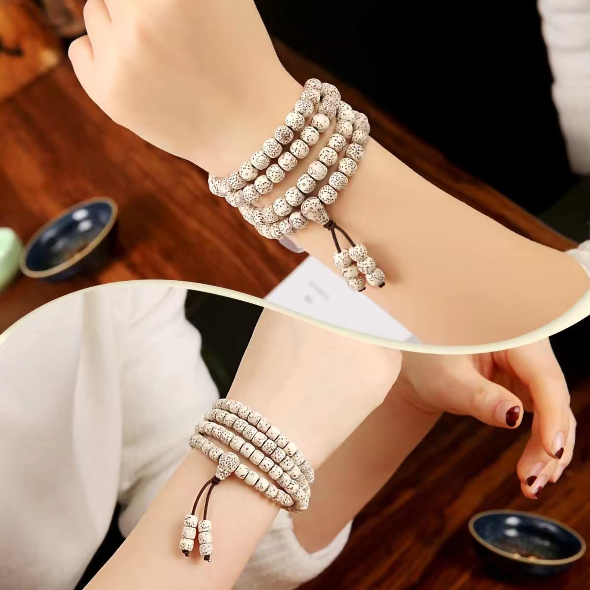 FAZOVIN Handmade Unisex 108 Beads Tibetan Bodhi Seed Mala Necklace Wrap Bracelet Pure Bodhiseed Necklace