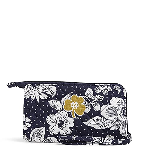 Vera Bradley Women's Cotton Collegiate Front Zip Wristlet With RFID Protection (Multiple Teams Available), University of Notre Dame Navy/White Rain Garden - Recycled Cotton, One Size