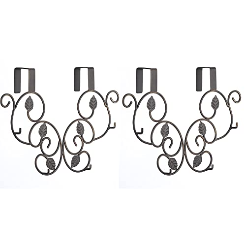 GUSUWOD Over The Door Metal Coat Rack Hook Hanger with 4 Hooks, Bronze, Set of 2