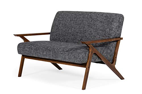 Limari Home Csilla Collection Mid-Century Style Fabric Upholstered Loveseat with Solid Rubberwood Frame in Walnut, Gray