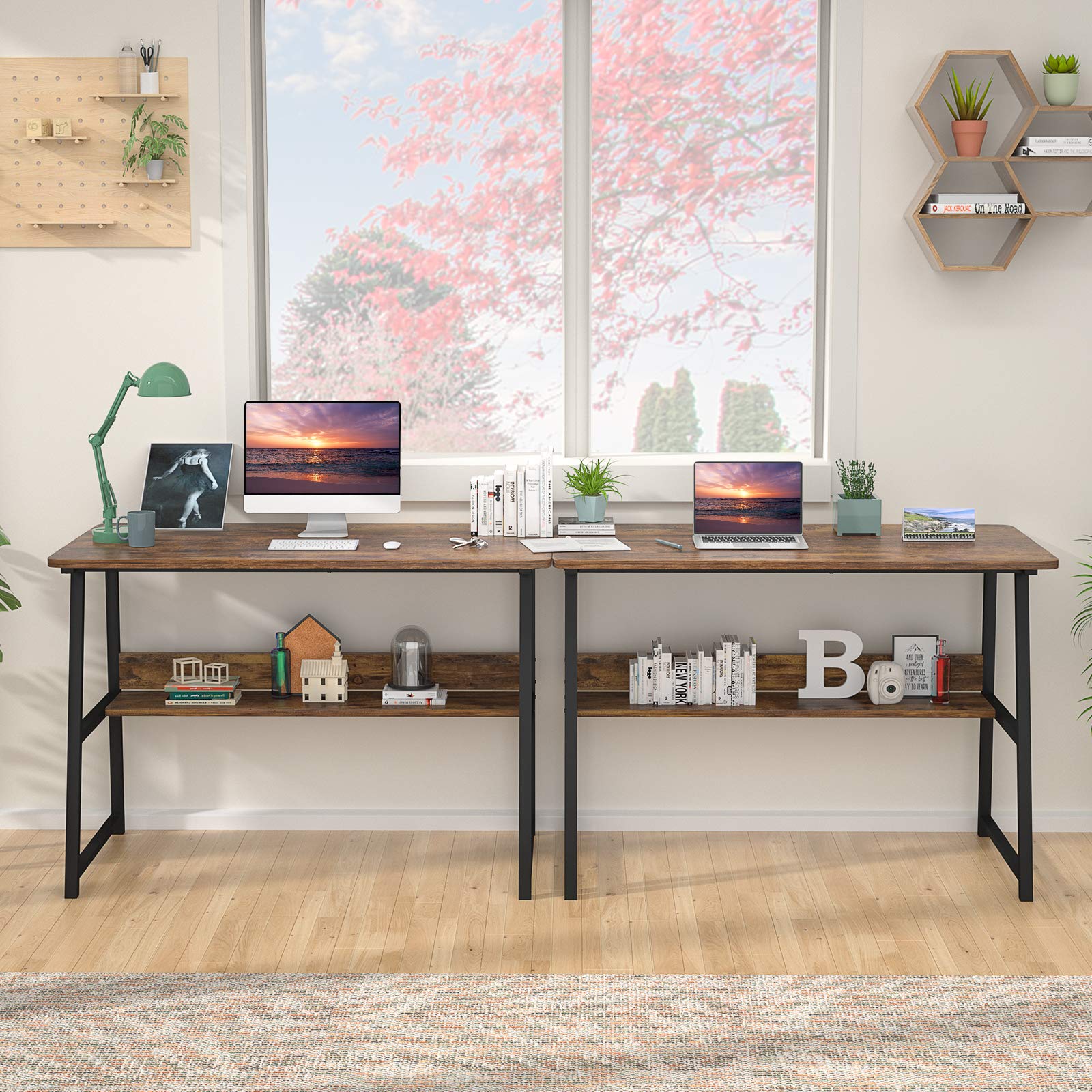 Desk Computer Desk 39 Inch Desk Home Office Desk Modern Simple Study Writing Desk with Bookshelf Sturdy Easy to Asseble Desk Industrial Small Desks for Small Space PC Laptop Gaming Desk Table