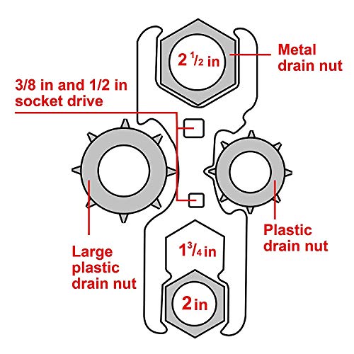 HAUTMEC 3 Way Plumber's Sink Strainer Wrench, Fits 1-3/4 inch., 2 inch. and 2-1/2 inch. Nuts, Multifunction Plumbing Wrench PL0037