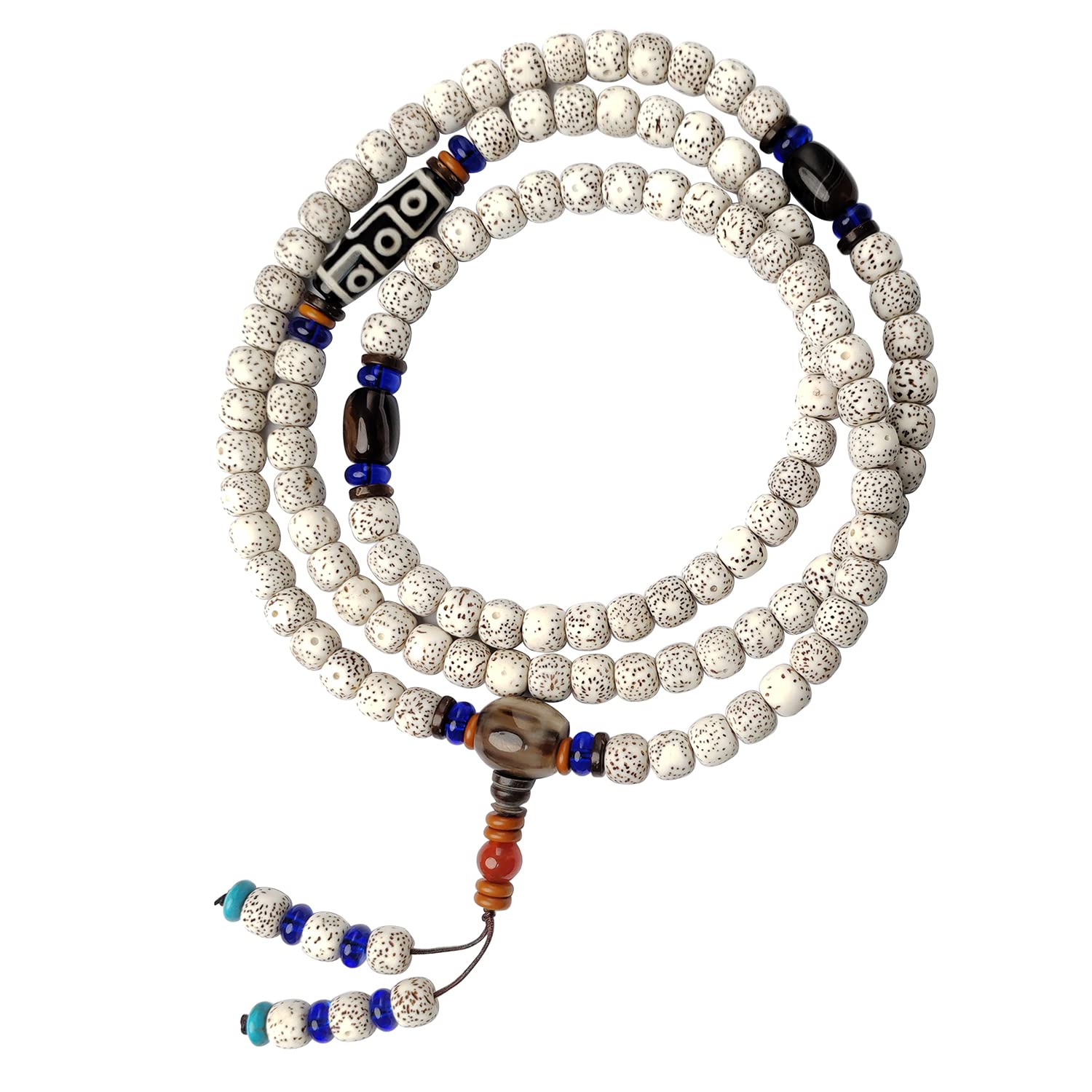FAZOVIN Handmade 108 Bodhi Seeds Mala Beads Tibetan Buddhist Prayer Beads Bracelet for Women with Black Dzi Bead