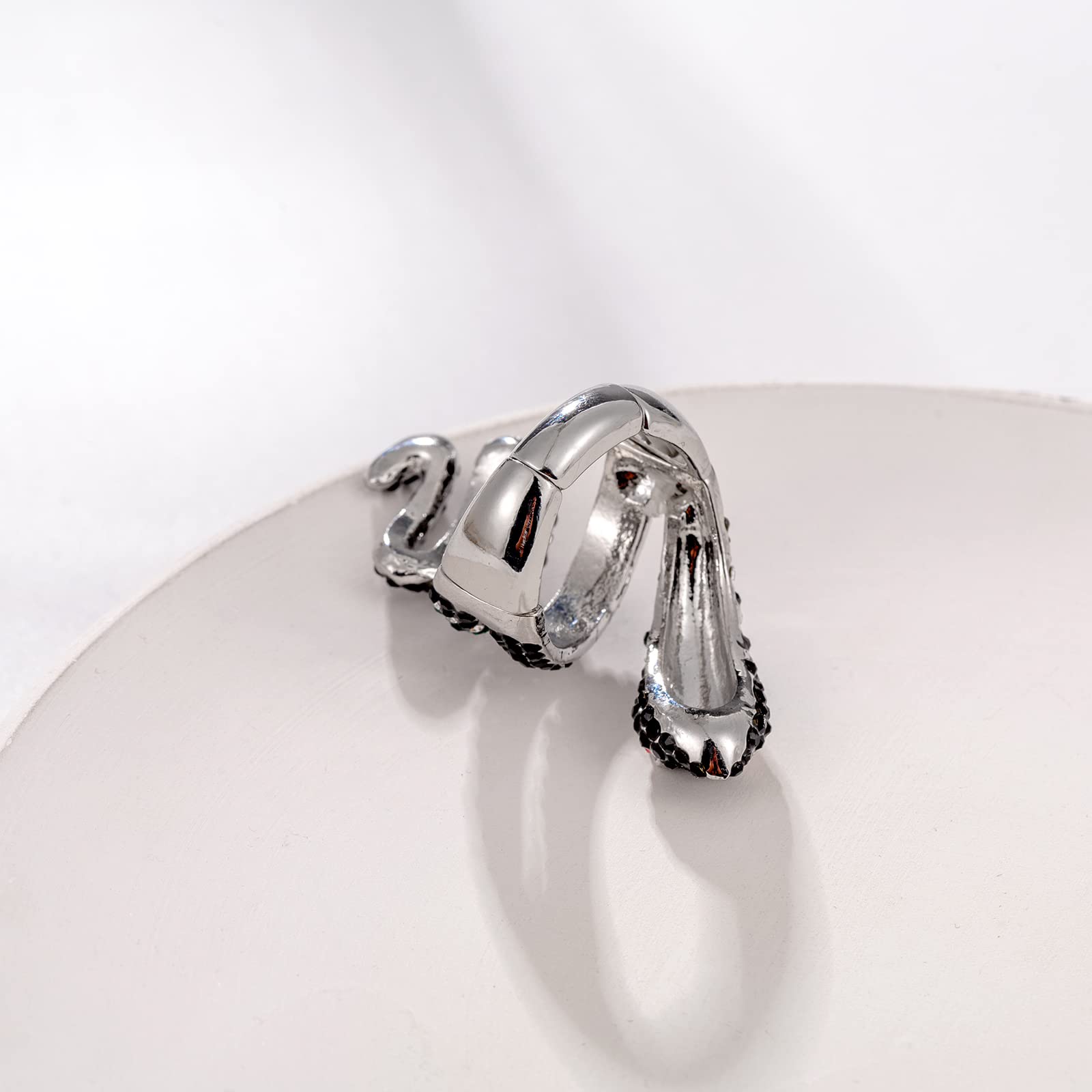 Ecesha Spiral Wrap Crystal Snake Vintage Chunky Cluster Rhinestone Stretch Statement Cocktail Rings for Women (Red)