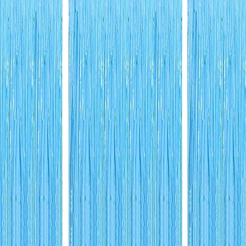 Vanujoy 3pcs Macaron Light Blue Tinsel Foil Fringe Backdrop Curtains 2024 Graduation Party Decoration - Party Door Wall Streamer Photo Backdrop for Birthday Wedding Engagement Bridal Shower Decoration