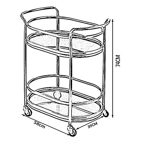 POCHY Multipurpose Catering Trolley Kitchen Trolley Cart Island Rolling Serving Carts Sleek Round Guard Rails 2 Tier Storage Cart Universal Wheels Commercial