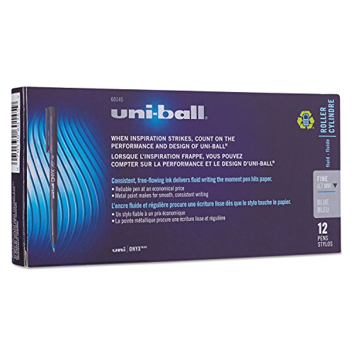 Uniball Onyx Rolling Ball Pen.7mm, Blue Ink, 12 Pack
