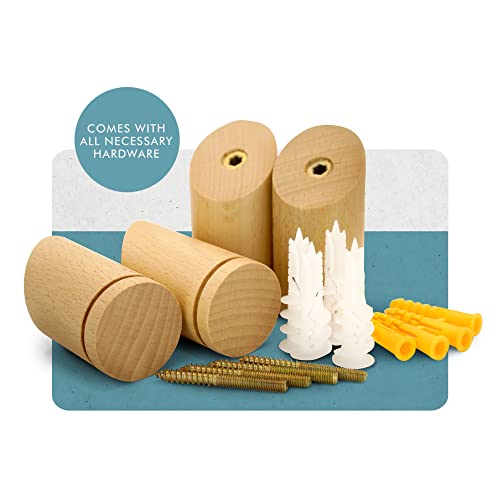 Haven Houz Beech Wood Wall Hooks, Wall-Mounted Wooden Wall Hooks, Handcrafted Wood Hooks, Modern Minimalist Wooden Pegs for Hanging Coats, Hats, and More, Holds Up to 35 lbs, Pack of 4