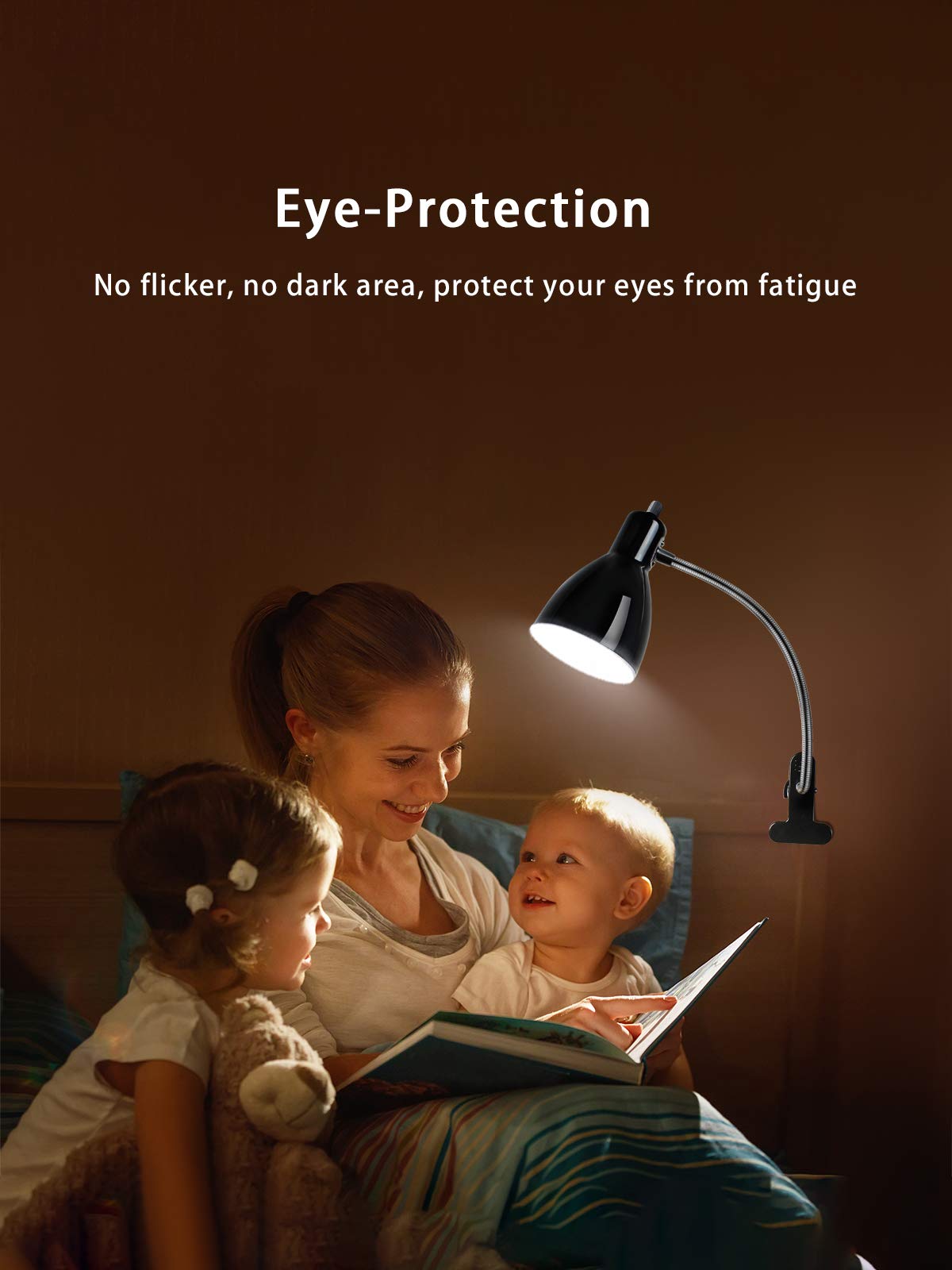 Desk lamp Eye-Caring Table Lamps, 360°Rotation Gooseneck Clip on Lamp Reading Light Portable Reading Book Light, Clamp Light, Study Desk Lamps for Bedroom and Office Home Lighting (Black)