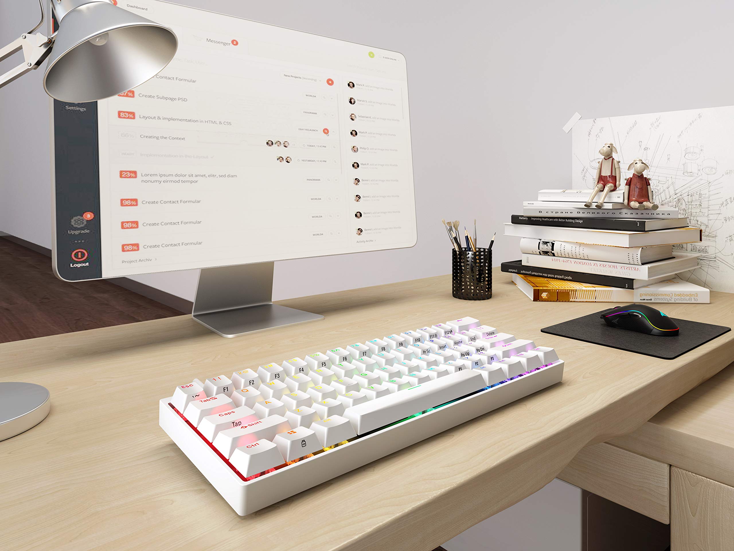 DURGOD HK Venus RGB Mechanical Gaming Keyboard | 60% Layout | USB C Wired | Doubleshot PBT Keycaps | Cherry Profile | NKRO Rollover | Windows & Mac | Aluminium Chassis| Gateron Blue, White