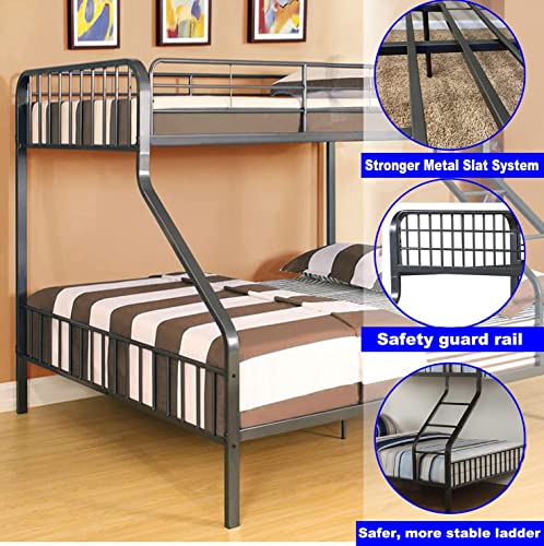 LEEKOUS Upgrade Version Stronger Metal Twin XL Over Queen Bunk Bed, Industrial Style Heavy Duty Thicken Steel Bunk Beds Frame Twin XL Over Queen Size with Ladder, Easier Assembly, Gunmetal