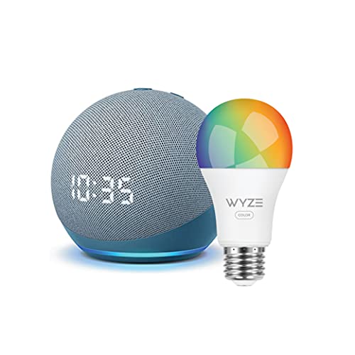 Echo Dot (4th Gen) | Smart speaker with clock and Alexa | Twilight Blue with Wyze Color bulb