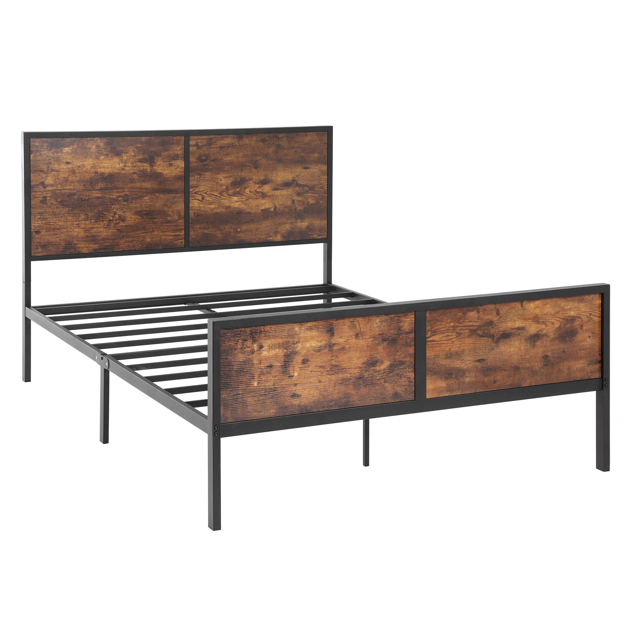 VASAGLE Metal Frame with Headboard, Footboard, No Box Spring Needed, Under-Bed Storage, Full, Classic Rustic