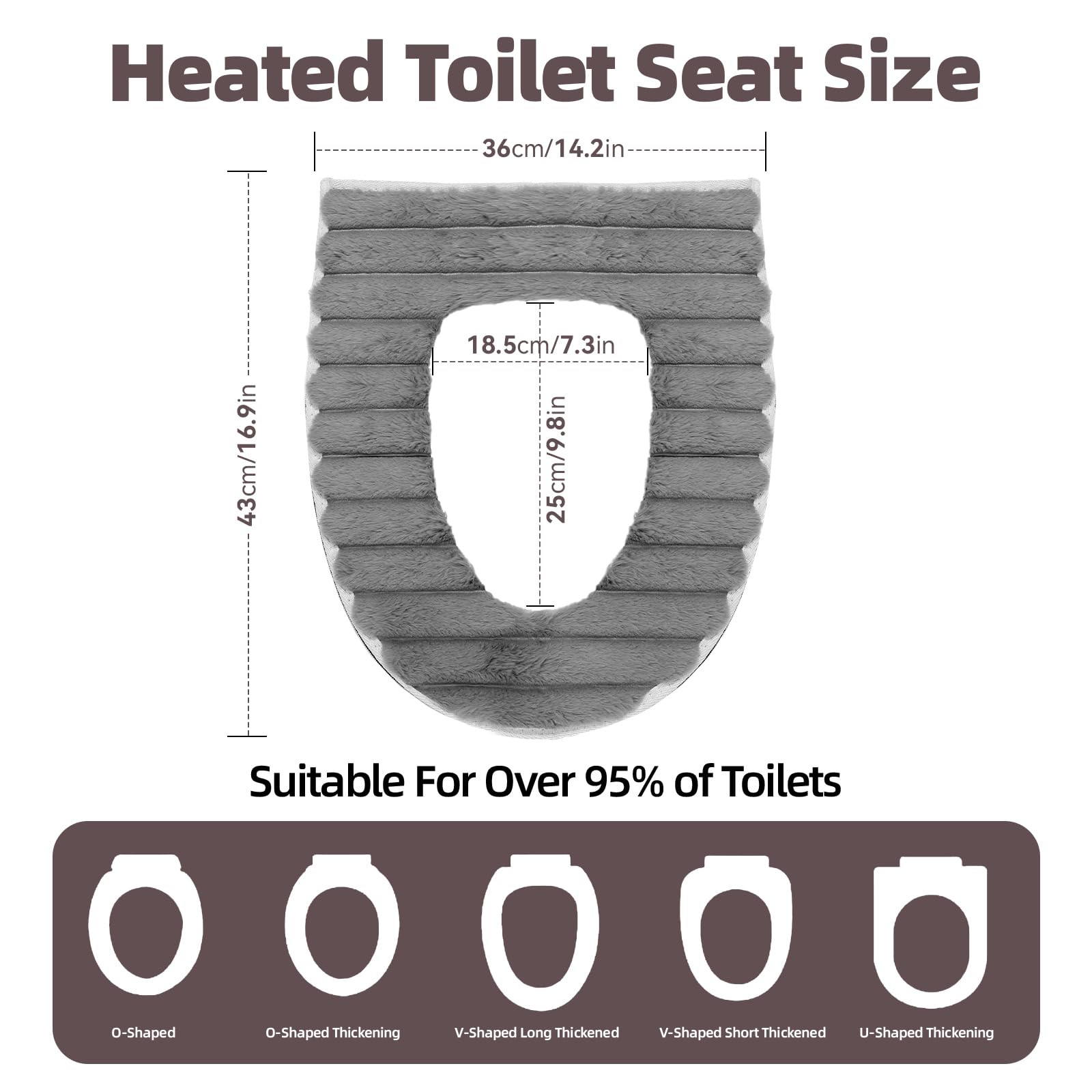 Heated Toilet Seat Cover,USB Powered Toilet Seat Warmer with Charger,5-Speed Adjustable Temperature and Timing Function,Levels Toilet Seat Cover with Soft Plush Fabric,Easy To Clean and Installation