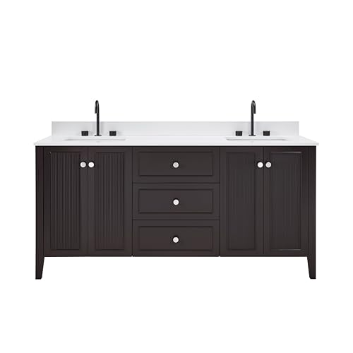 Lille 72 in x W x 22 in D x 35 in H Double Sink Bath Vanity in Espresso with Solid White Quartz Top
