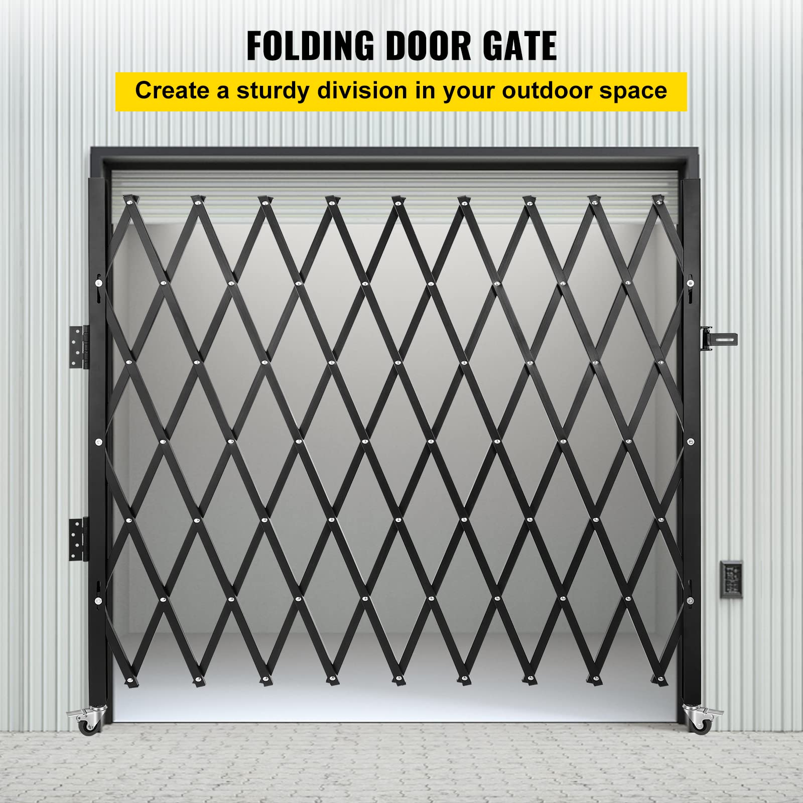 VEVOR Single Folding Security Gate, 87" H x 94" W Folding Door Gate, Steel Accordion Security Gate, Flexible Expanding Security Gate, 360° Rolling Barricade Gate, Scissor Gate/Door with Padlock